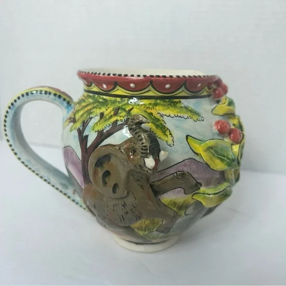 Dining | Studio Art Pottery Small Pitcher 3d Animals Leaves Folk Art ...